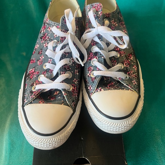 Converse | Shoes | Converse Floral Denim Leather Label All Star Sneaker ...